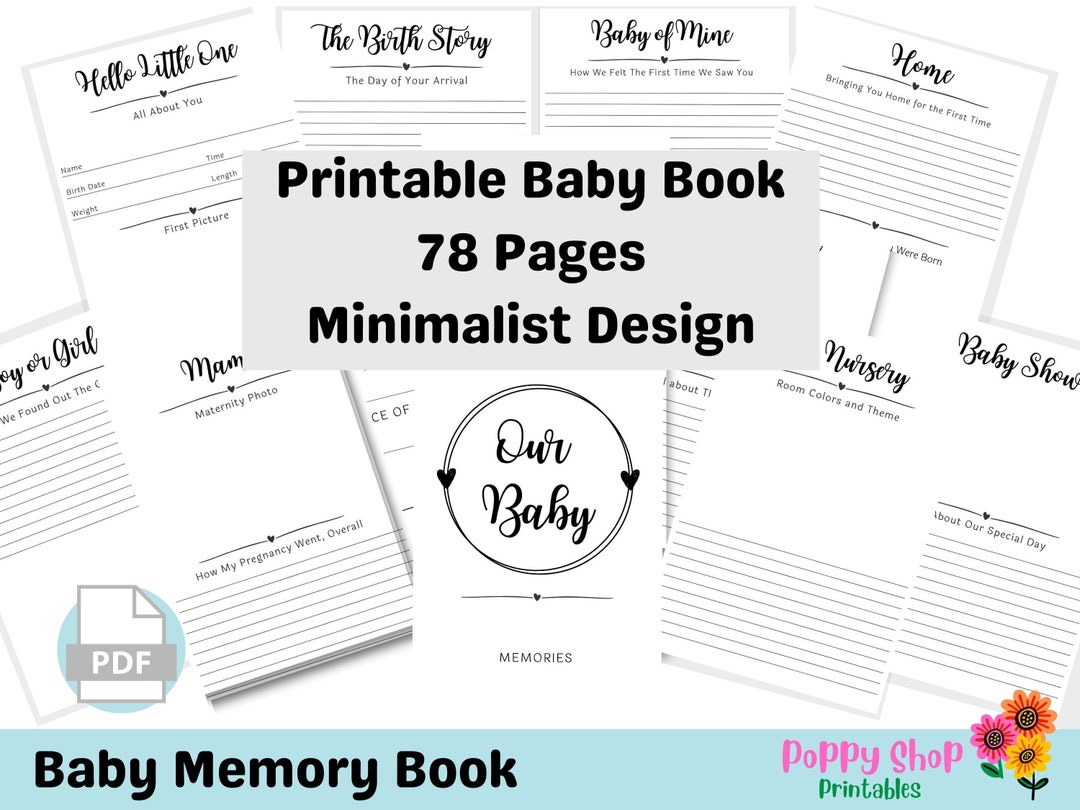 Baby Book, Printable Baby Book, Baby Milestones, Baby's First Year ...