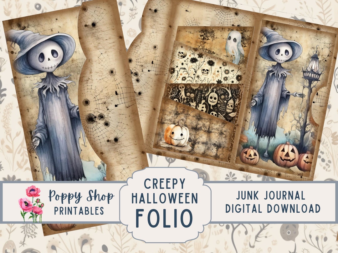 Creepy Halloween Printable Folio, Folding Pocket Folder, Folio, Folder With Pocket, Halloween ...