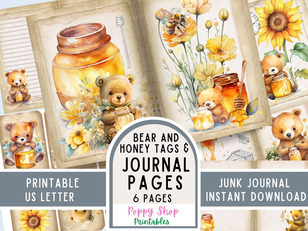 Bear Junk Journal, Honey, Bee, Flowers, Junk Journal Pages, Ephemera ...