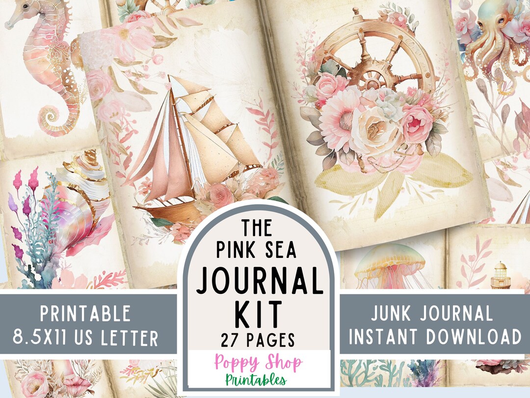 Ocean Junk Journal Kit, Nautical, Pink Sea, Junk Journal, Printable ...