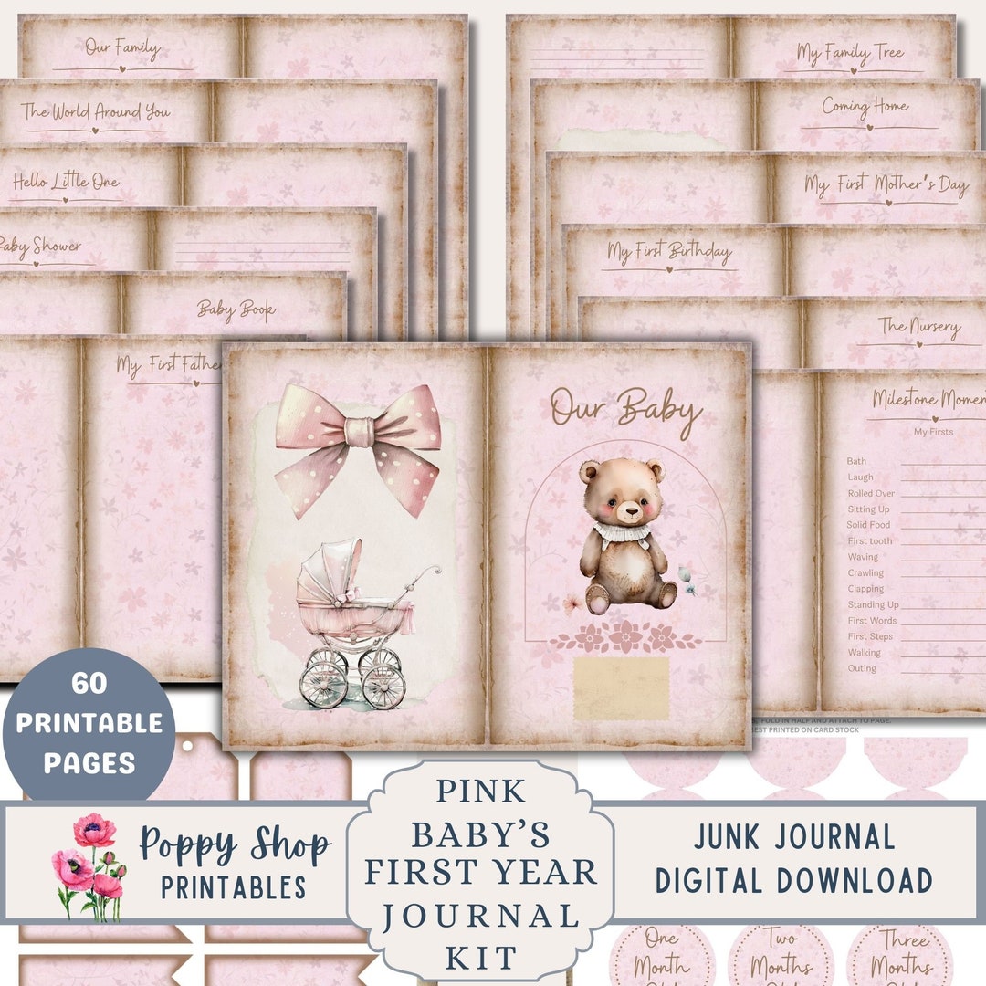 Baby's First Year, Baby Girl, Junk Journal Kit, Pink, Baby Journal ...
