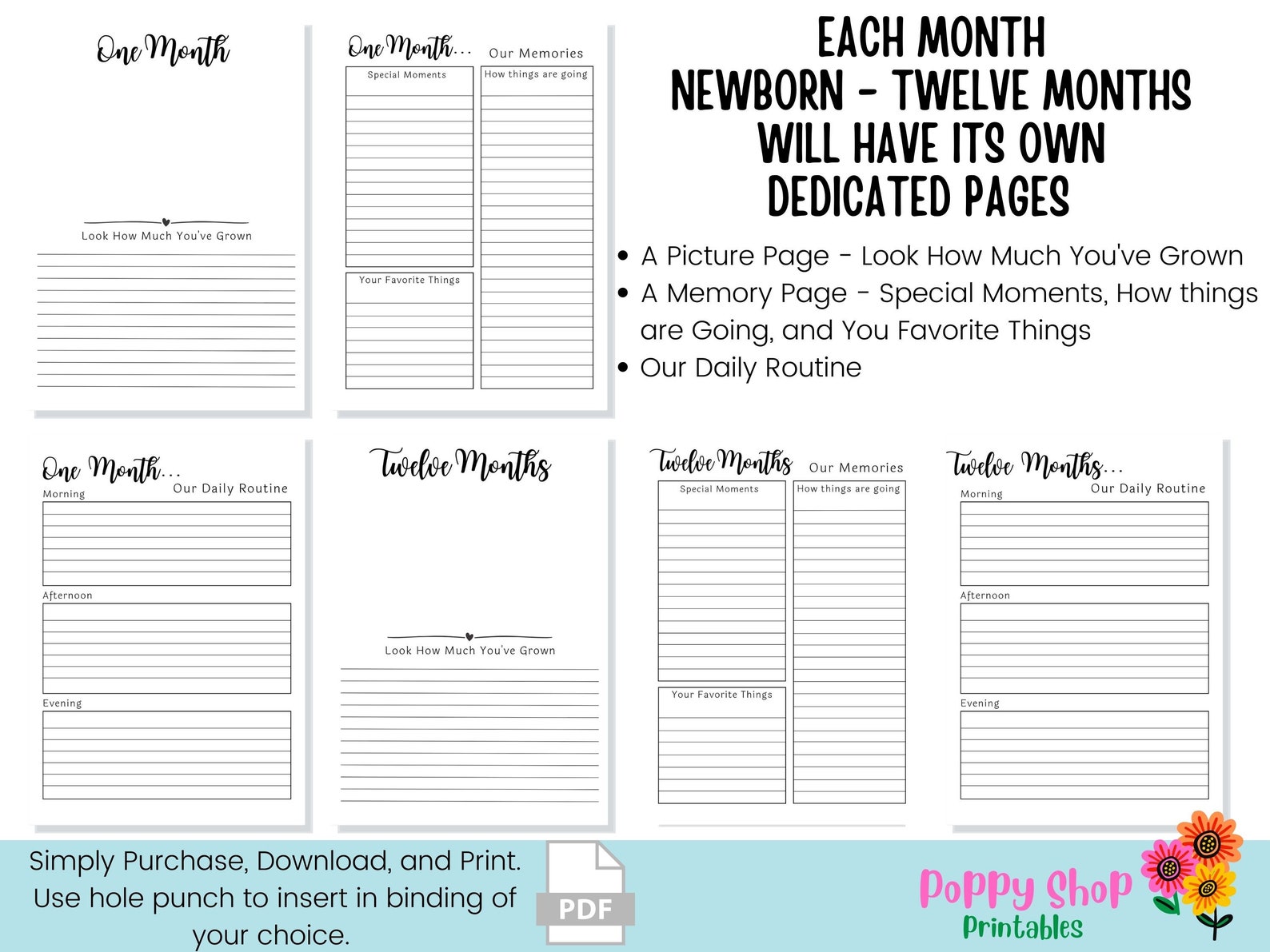 Baby Book, Printable Baby Book, Baby Milestones, Baby's First Year ...