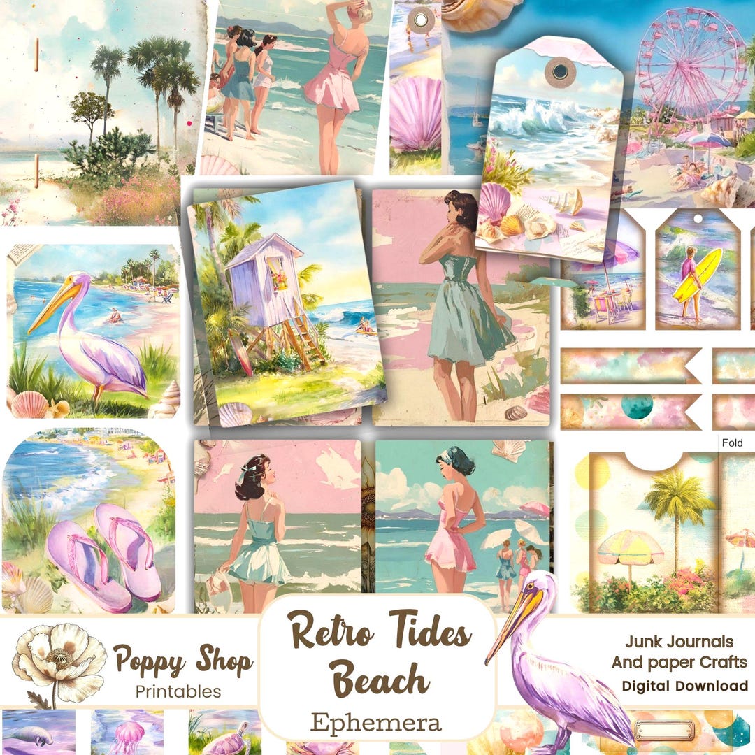 Beach Retro Ephemera, Vintage Beach Ephemera, 1950's Junk Journal ...