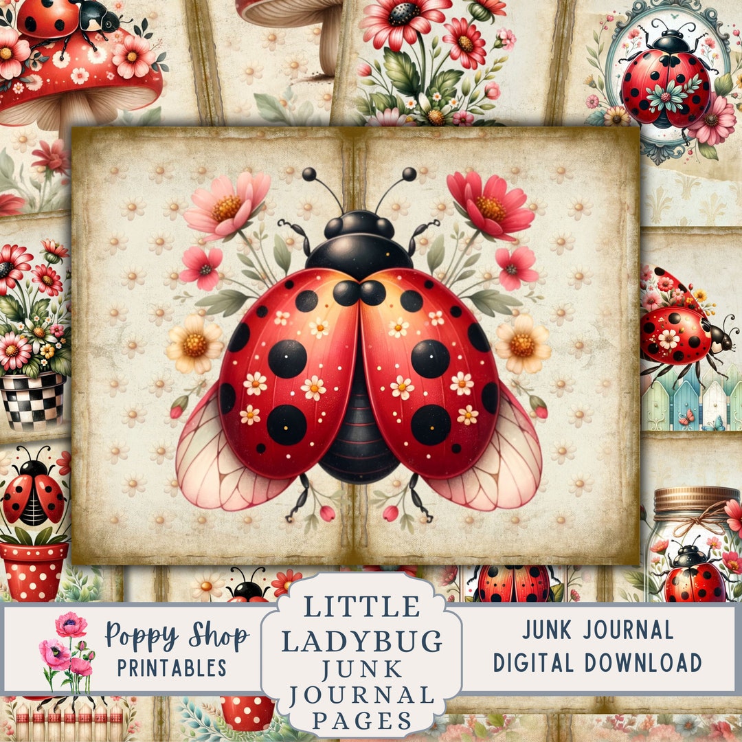 Ladybug Junk Journal, Ladybug Journal Pages, Floral, Colorful ...