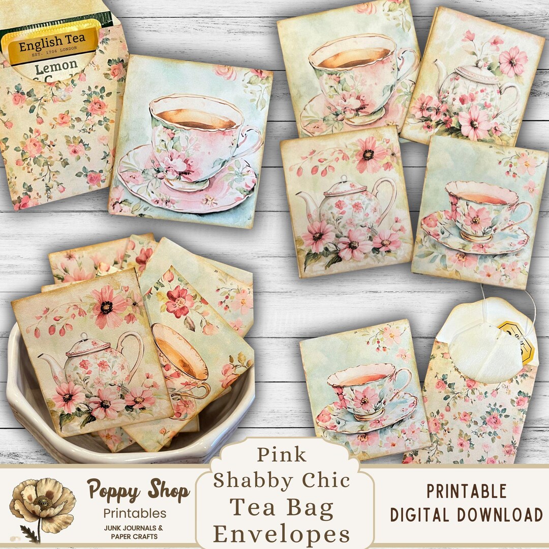 Tea Bag Envelopes, Shabby Chic Tea Bag Envelopes, Tea Party Printable ...