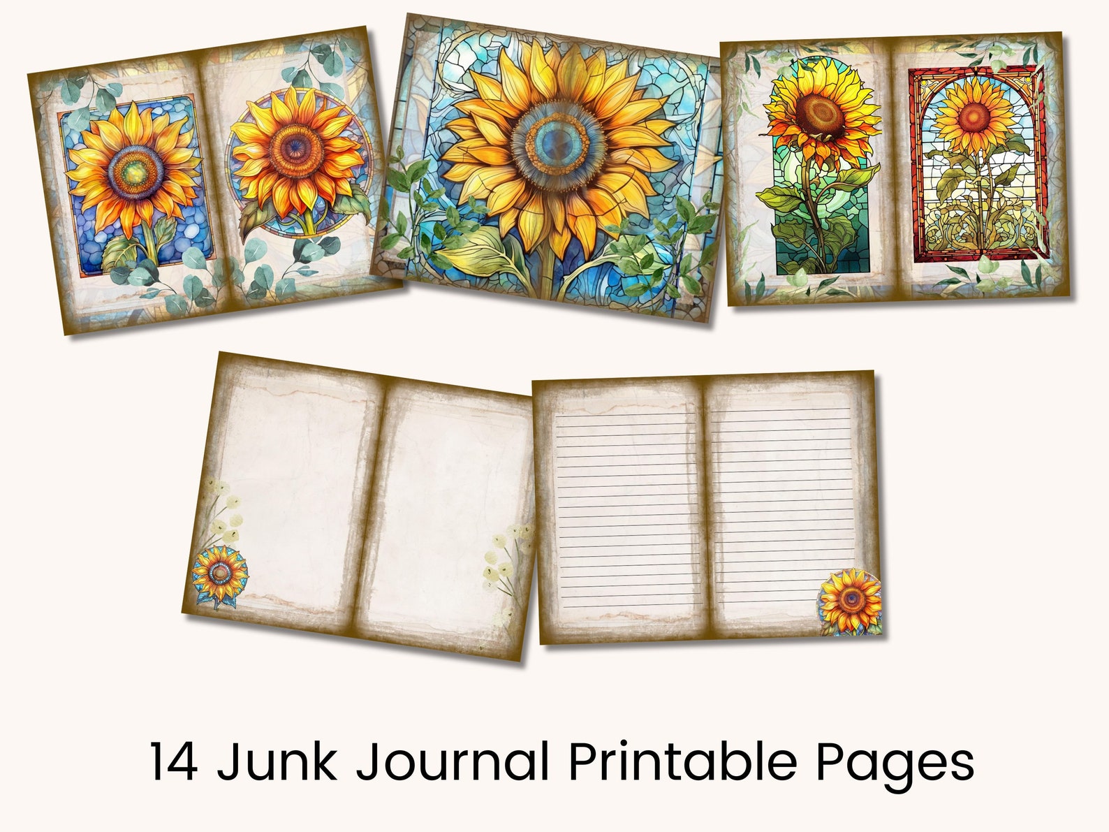 Stained Glass Sunflower Journal Pages, Junk Journal, Printable Pages ...