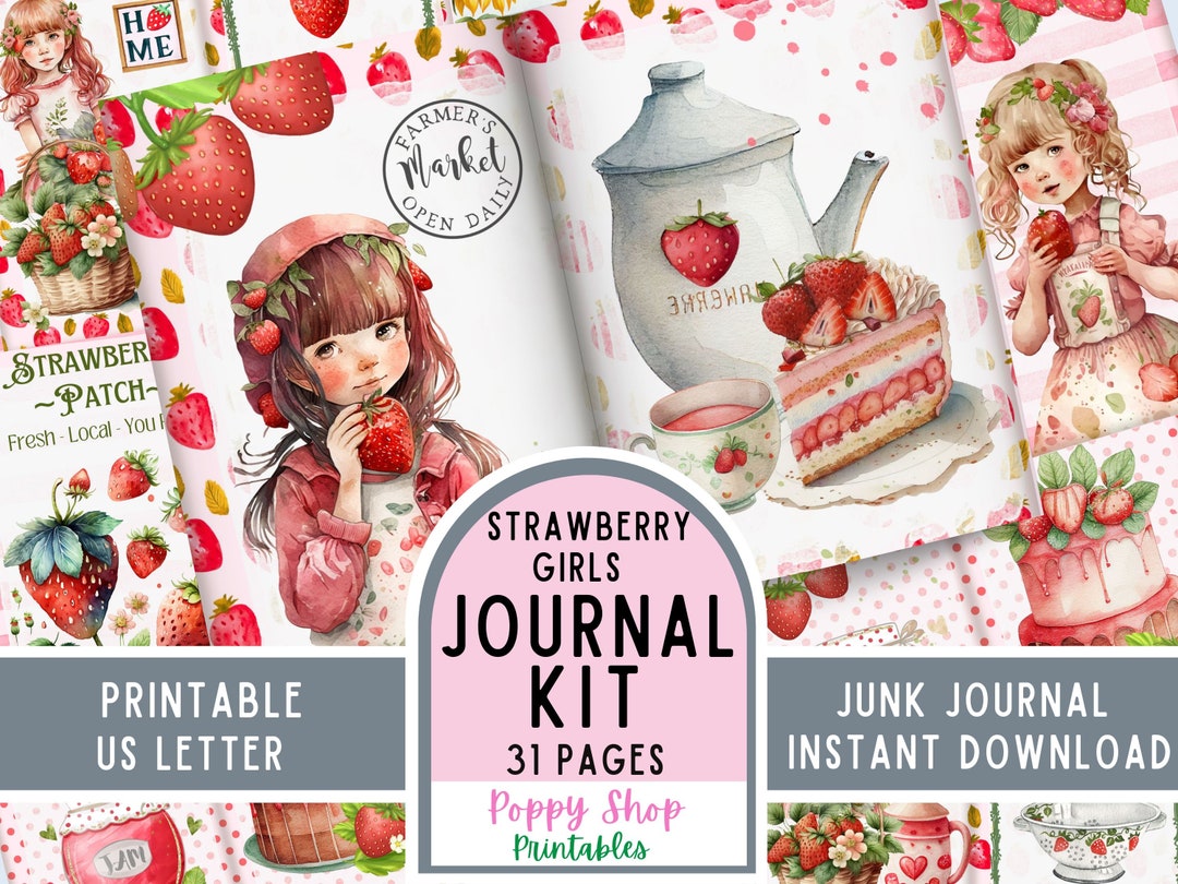 Strawberry Junk Journal Kit, Strawberry Girls, Junk Journal, Printable ...