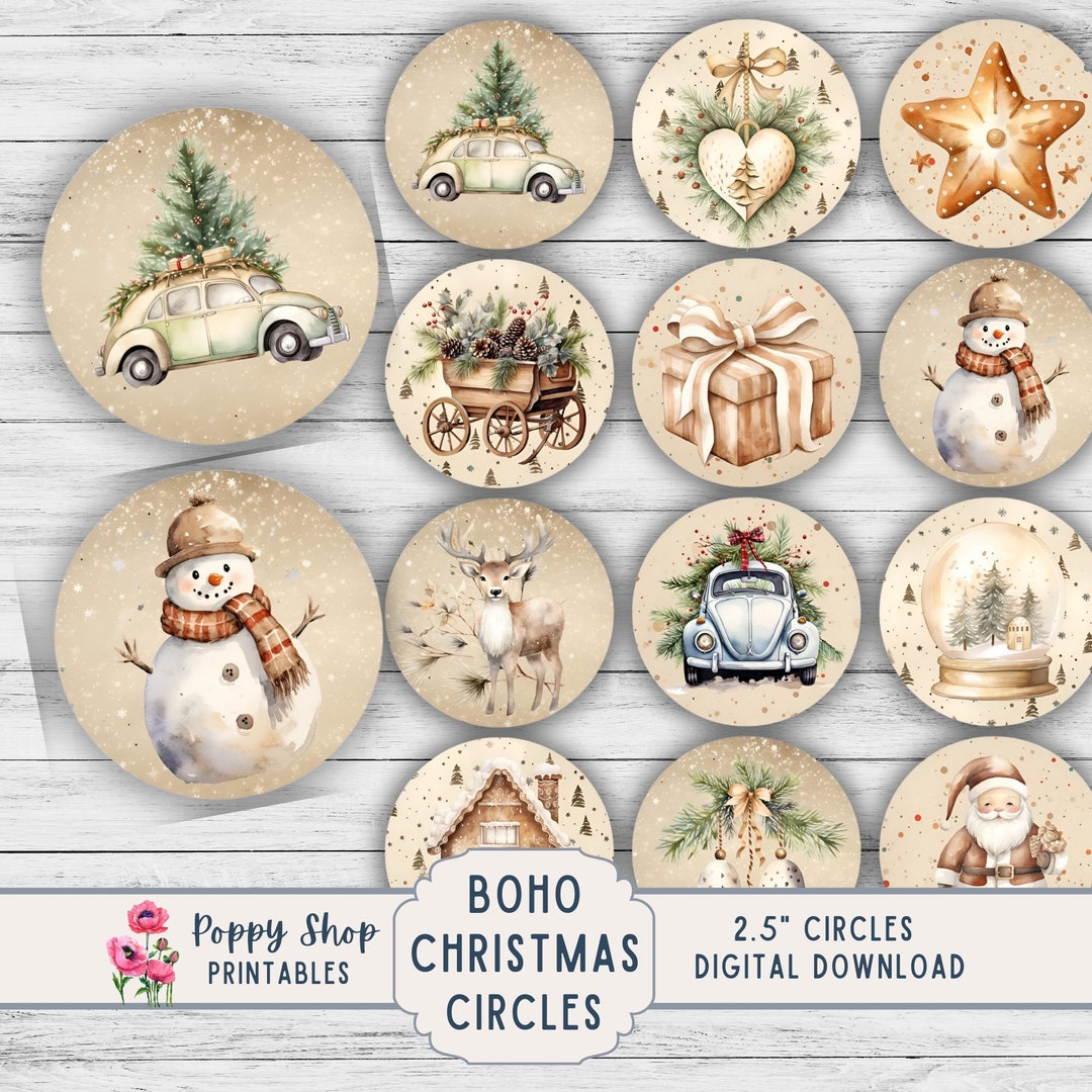 Boho Christmas Gift Tags, Circle Tag Gift Label, 2.5 Inches, DIY ...