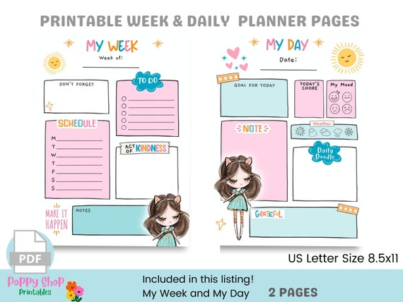 Kids Printable Planner, Kids Weekly Planner Printable, Kids Daily ...