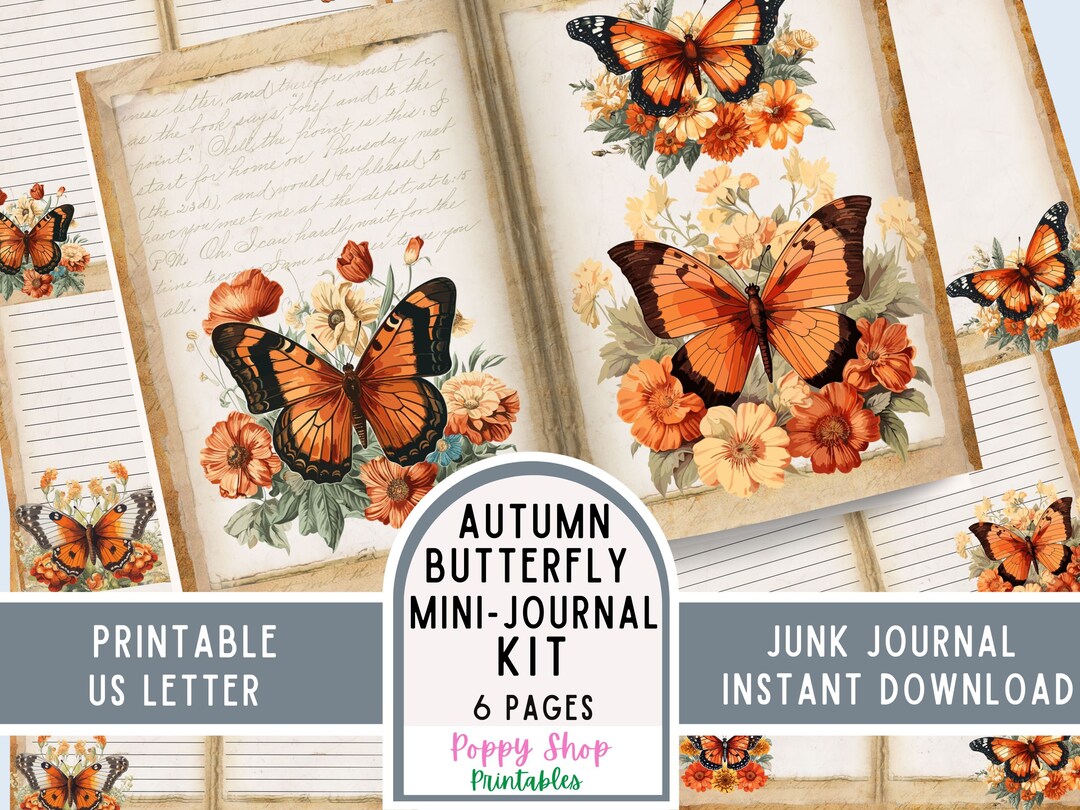 Autumn Butterfly Journal Pages, Printable Journal Pages, Lined Journal ...