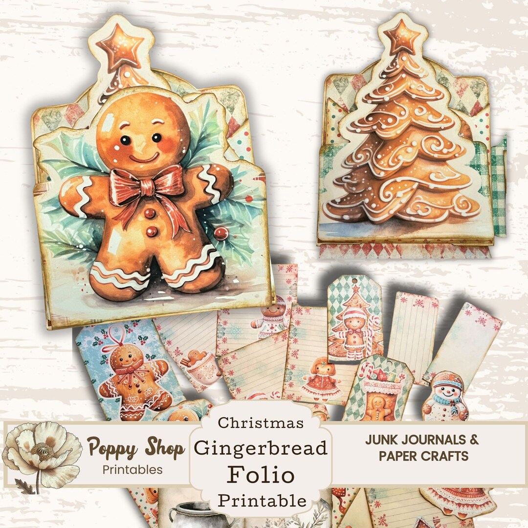 Gingerbread Folio, Christmas Folio, Printable Folio Kit, Junk Journal ...
