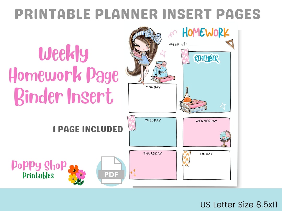 Homework Planner, Printable Planner, Homework Log, Homework Tracker ...