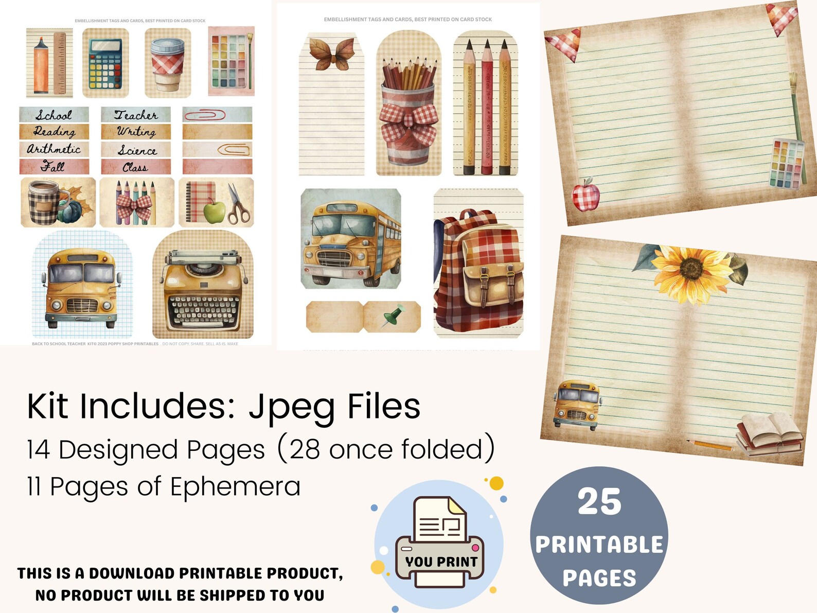 Back to School Junk Journal Kit, Teacher, Vintage, School, Fall ...
