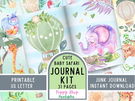 Baby Safari, Junk Journal Kit, Printable, Baby Book, Watercolor ...