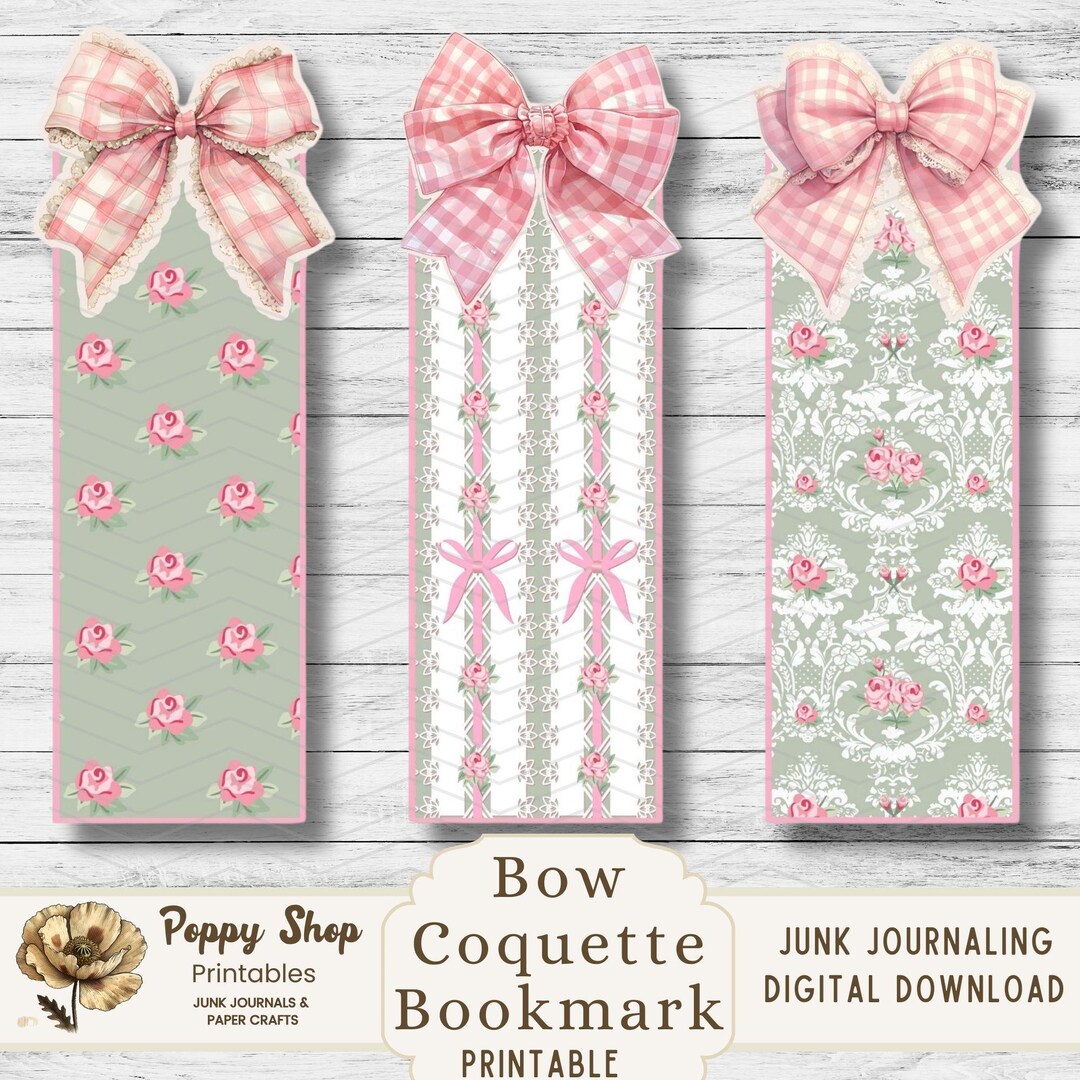 Coquette Bookmark, Pink Bow Coquette Bookmark, Printable Bookmark, Bow ...