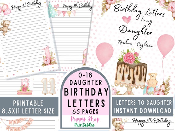 Birthday, Letters to Daughter, 0-18, Printable, Baby Gift, New Mom Gift ...
