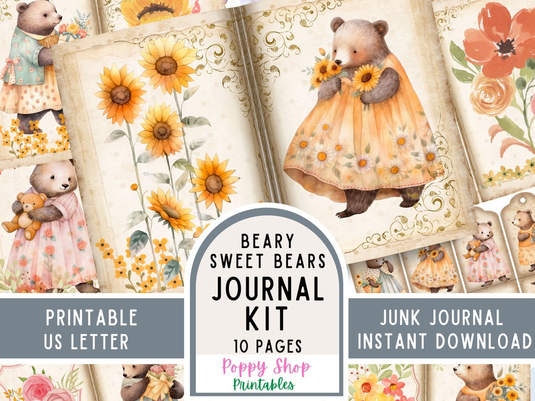 Bear, Junk Journal Kit, Vintage, Sweet Bear, Journal Pages, Junk ...