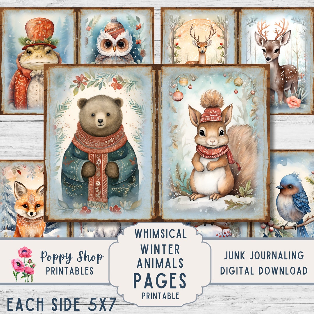 Whimsical Winter Forest Animals Junk Journal, Christmas, Digital ...