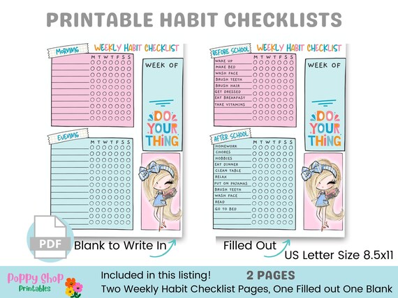 Kids Habit Tracker, Printable, Habit Tracker Printable, Habit Checklist ...