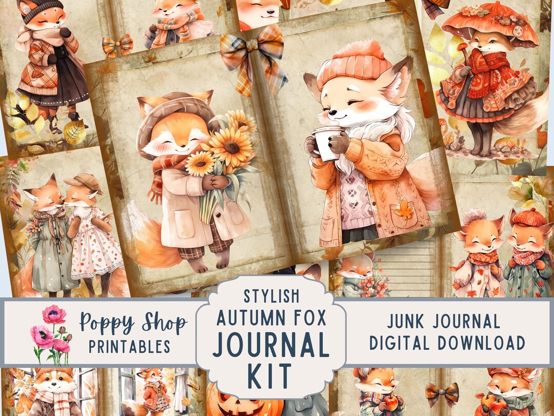Autumn Fox Junk Journal Kit, Dressed up Fox, Fall, Autumn, Journal ...