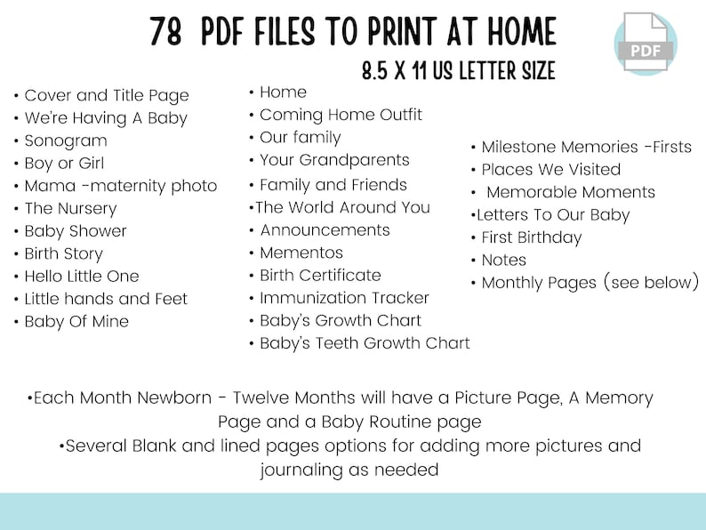 Baby Book, Printable Baby Book, Baby Milestone, Baby's First Year, Baby ...