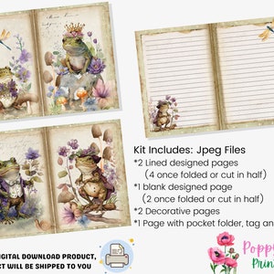 Frog Journal Pages, Vintage Frog, Toad, Printable Journal Pages, Lined ...