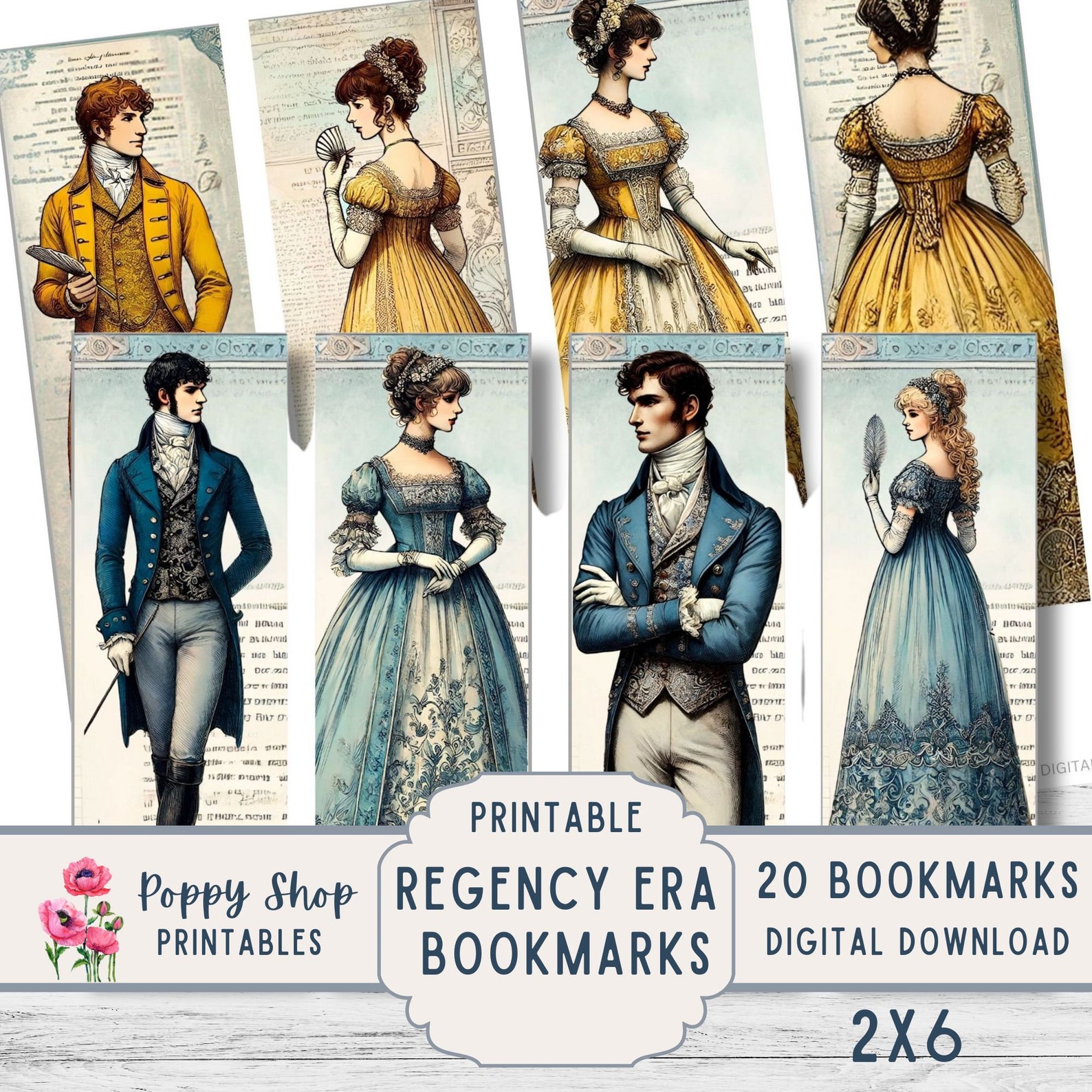 Regency Era Bookmark, Printable Bookmark, Regency Fashion, Victorian ...