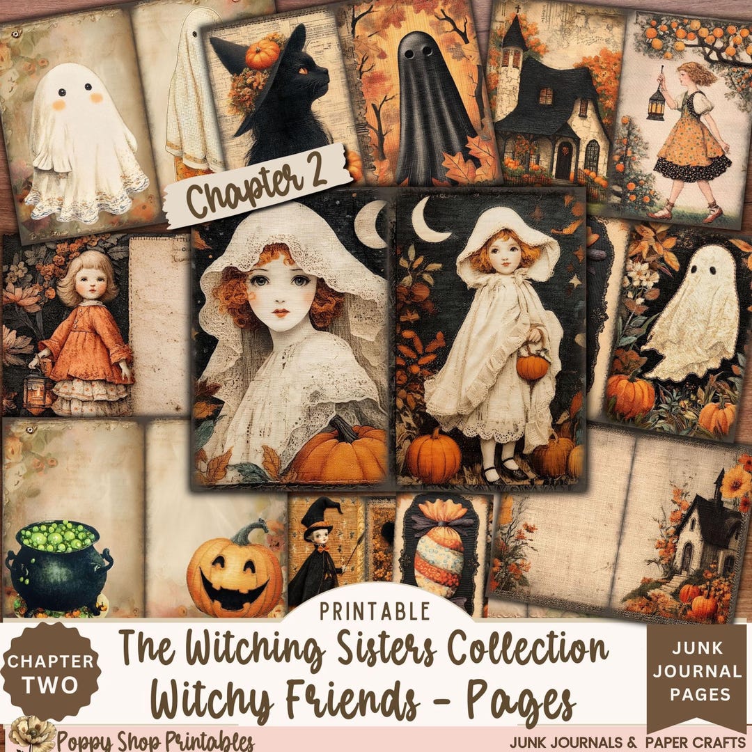 Halloween Junk Journal Pages, Cottagecore Ghosts & Pumpkins, October ...