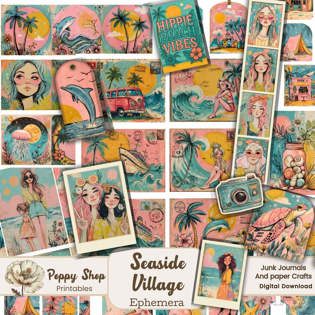 Beach Retro Ephemera, Coastal Ephemera, Seaside Junk Journal, Summer ...