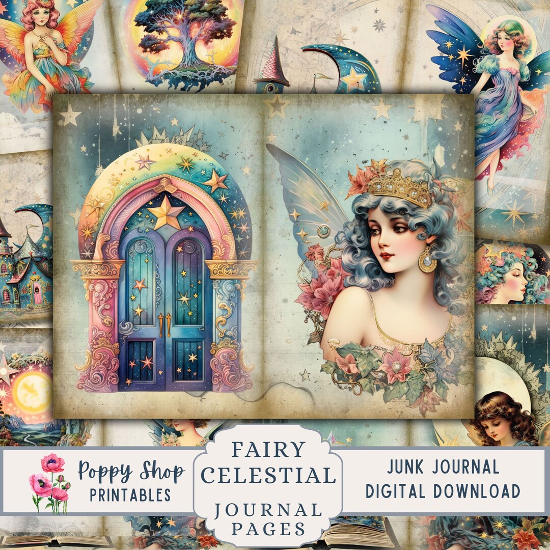 Celestial Junk Journal Pages, Vintage Fairy, Fantasy Journing Kit, Moon ...