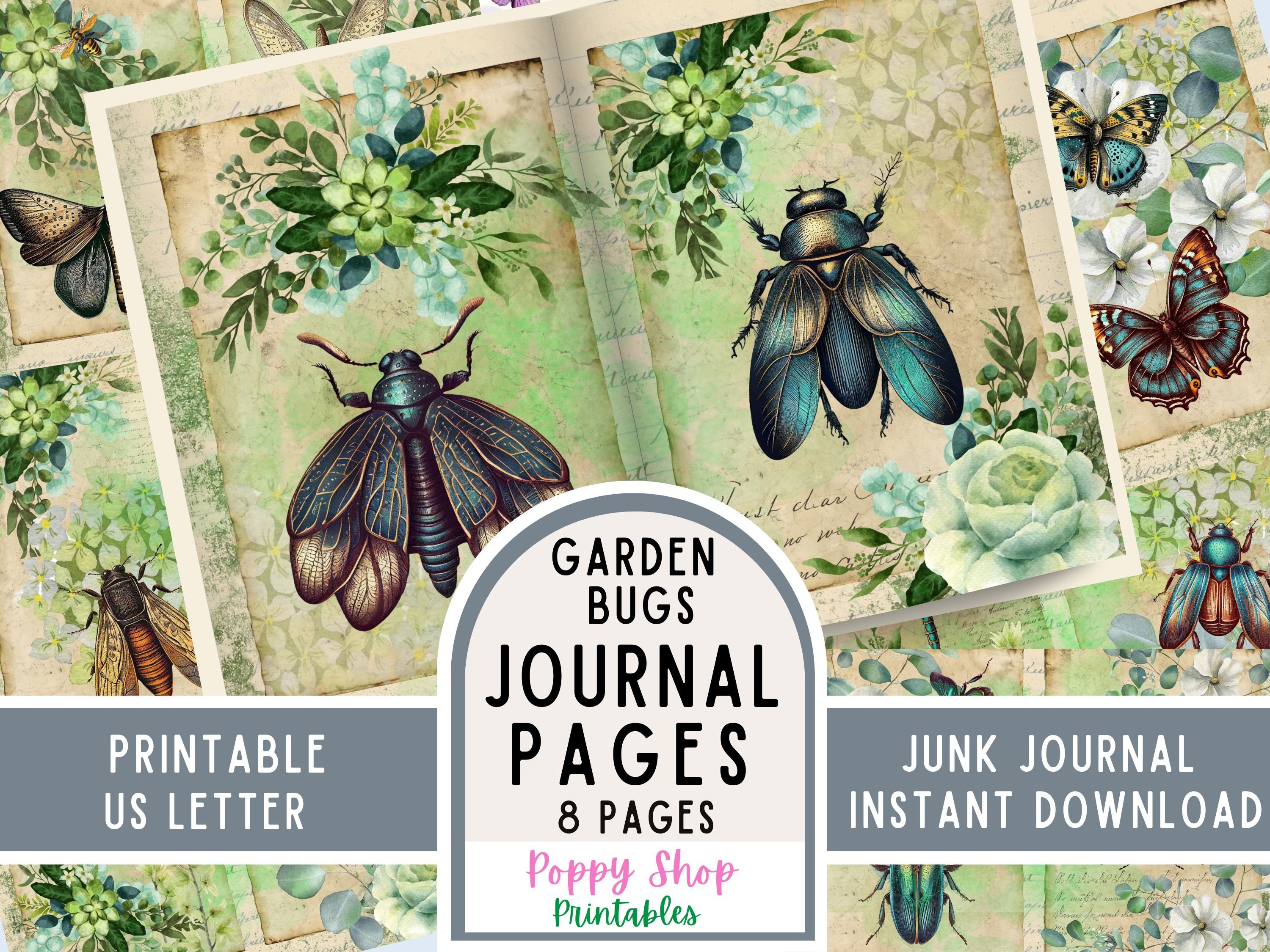 Junk Journal Pages Garden Bugs Vintage Junk Journal Shabby - Etsy