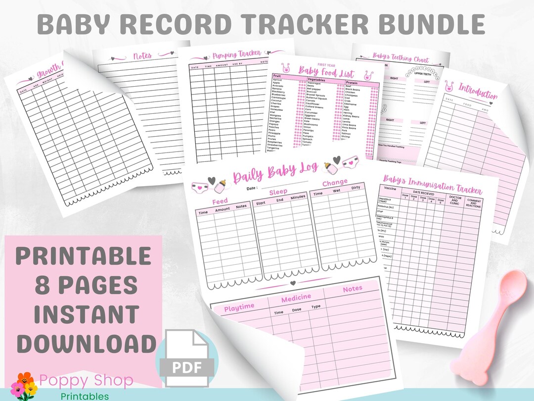 Baby Record Tracker Bundle, INSTANT DOWNLOAD, Printable Baby Page ...