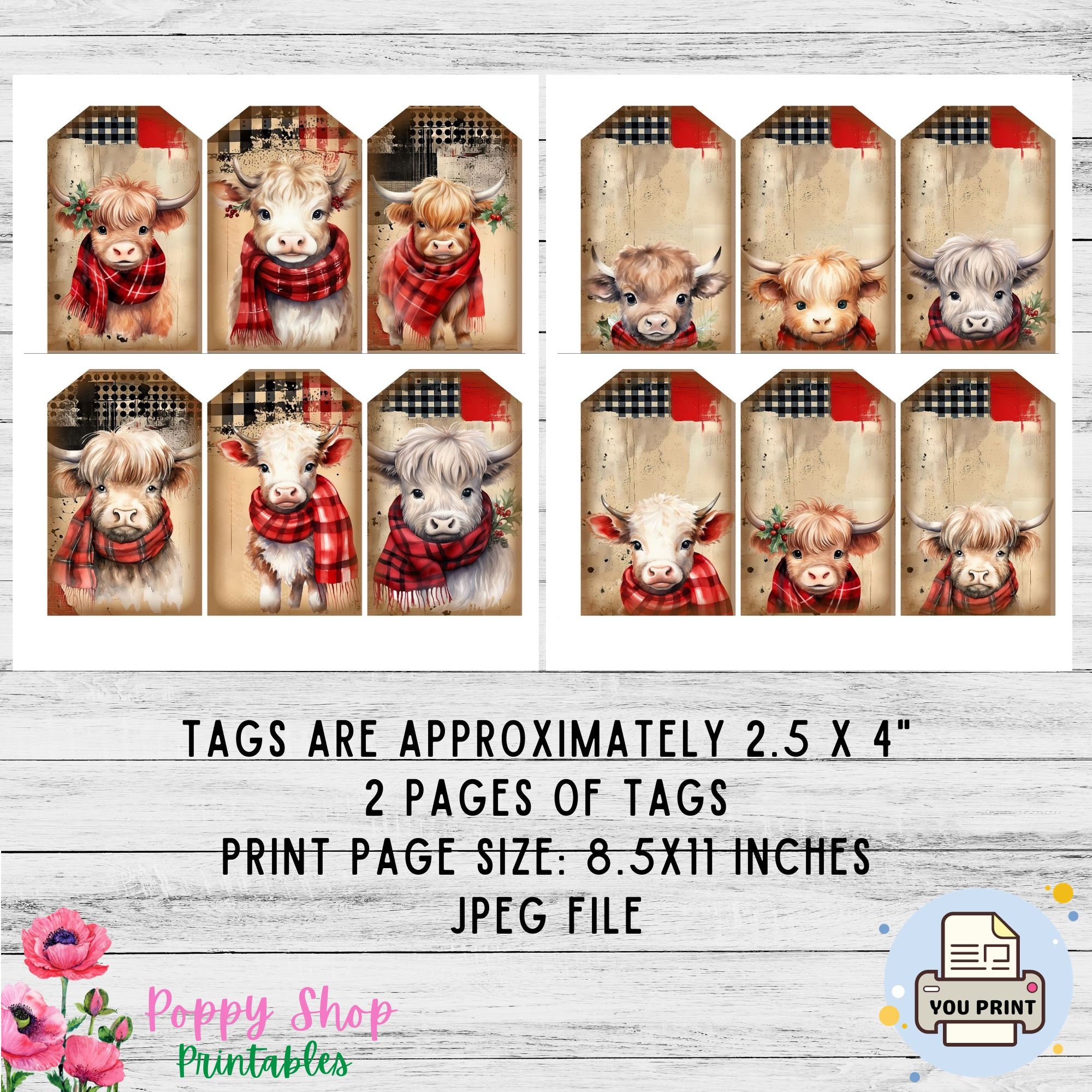 Christmas Highland Cow Gift Tags, Country, Farm, Highland Cow, DIY ...