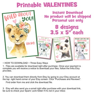 Safari Animal Valentines Day Cards, Animal, Bundle, Valentine ...