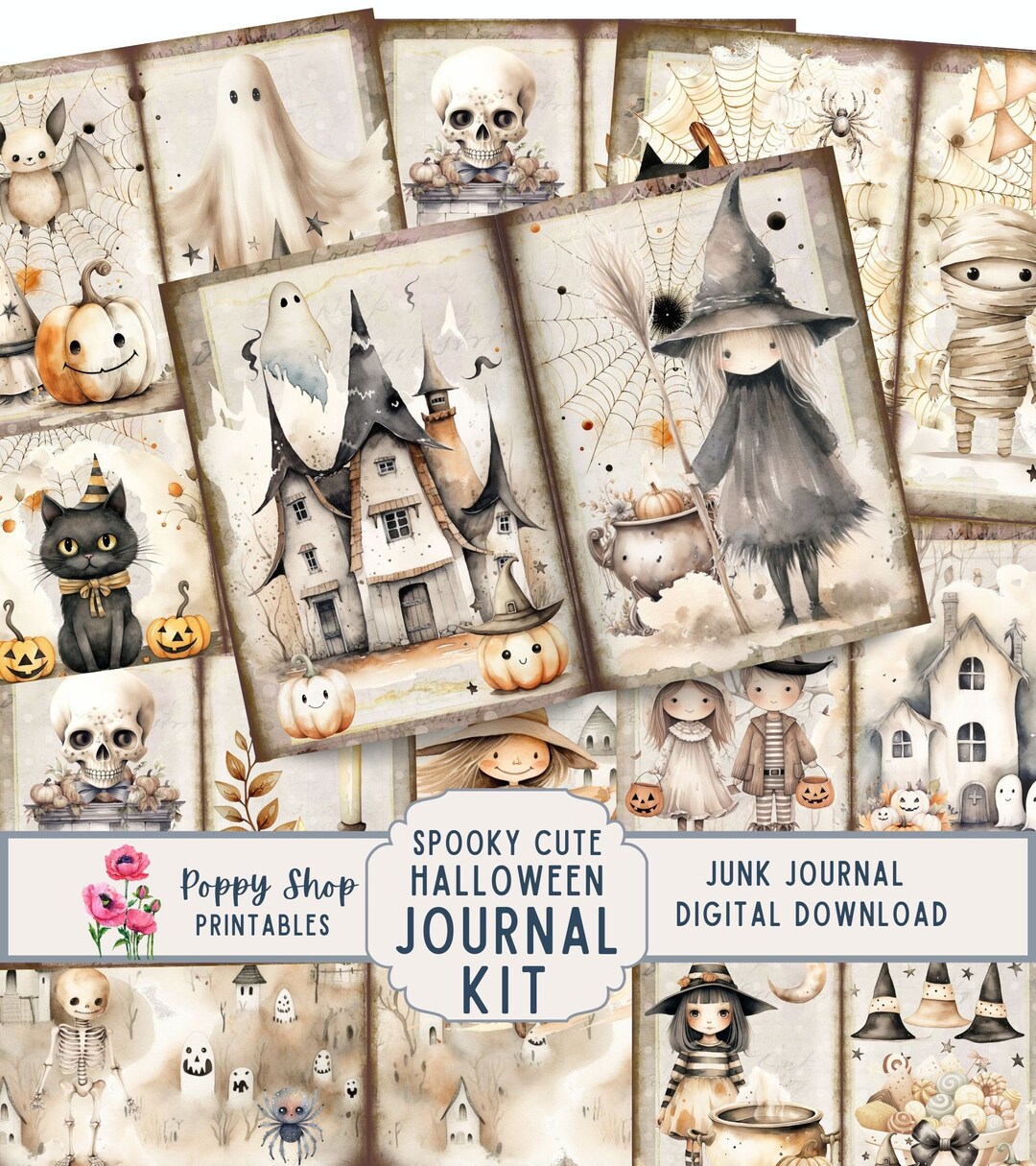 Halloween Junk Journal Kit, Spooky, Cute, Journal Pages, Junk Journal ...