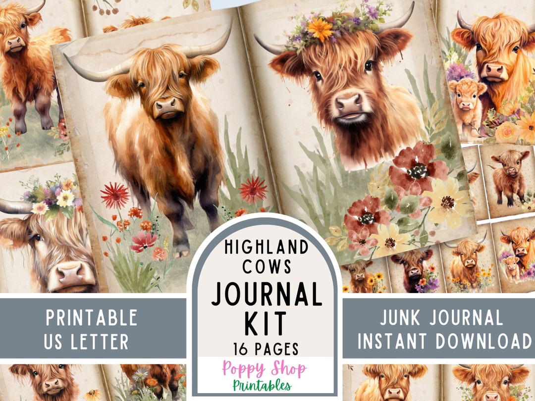 Highland Cow, Junk Journal Kit, Vintage, Journal Pages, Junk Journal ...