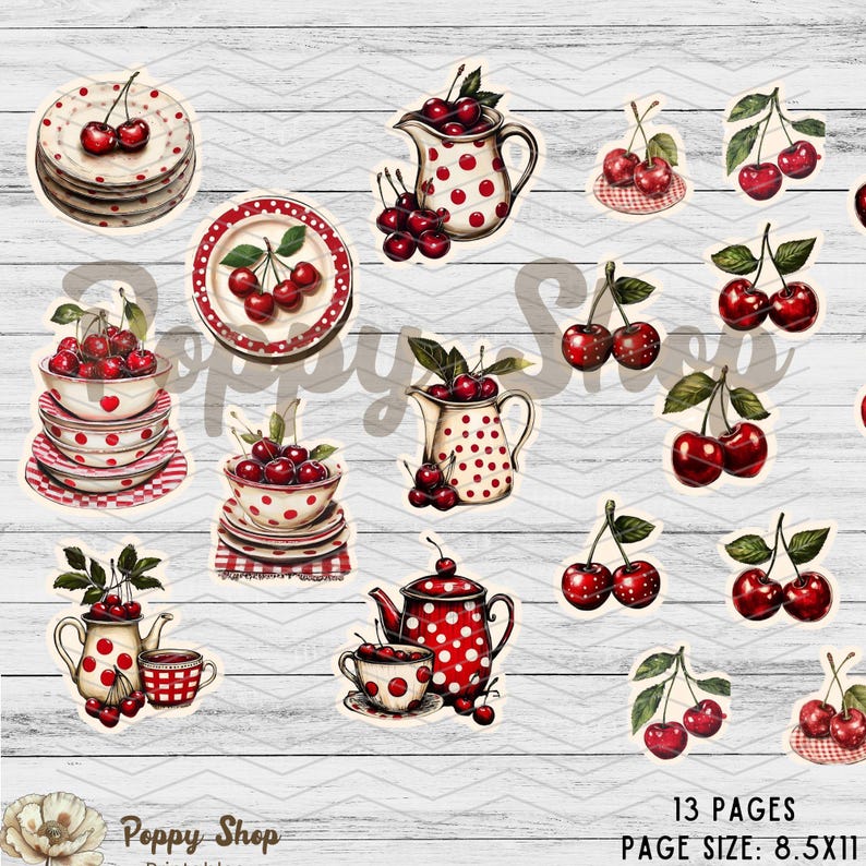 Fussy Cuts, Cherry Fussy Cuts, Retro, Junk Journal Papers, Printable ...