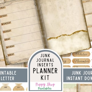 Planner Junk Journal Kit, Vintage, Neutral, Shabby, Printable, Monthly ...