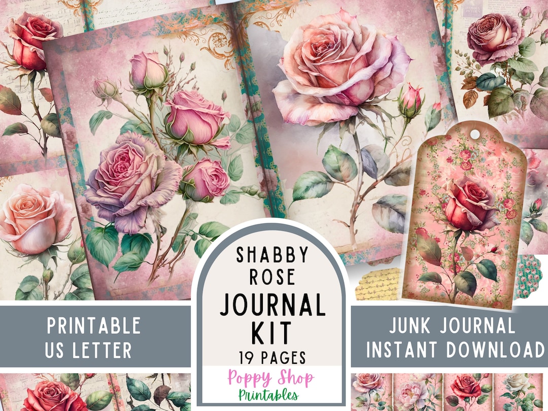 Pink Rose, Junk Journal Kit, Vintage Rose, Shabby Junk Journal Paper ...
