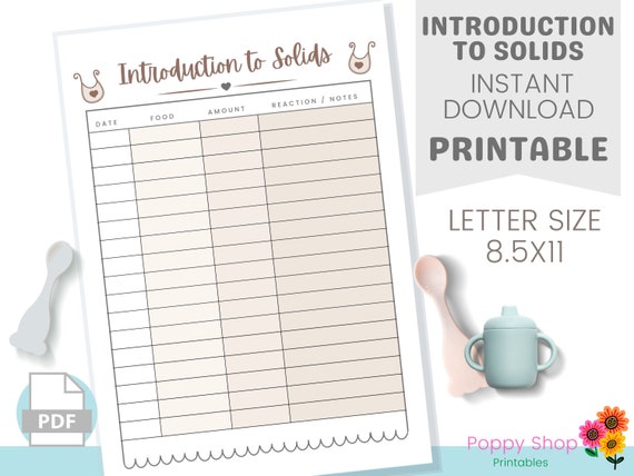 Baby Food Tracker, Printable, Baby Food Log, First Foods, Solid Foods ...