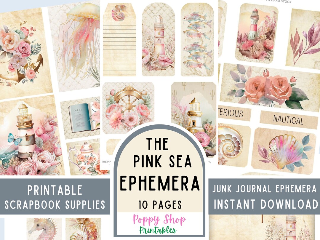 Ephemera, Ocean Ephemera, Junk Journal Ephemera, Nautical, Pink, Sea ...