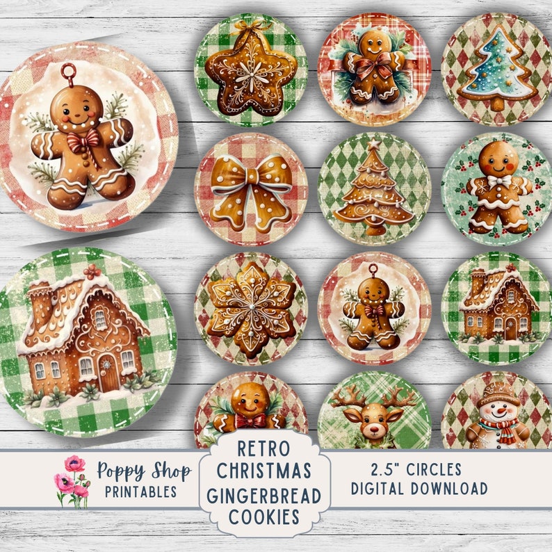 Gingerbread Cookie, Circle Tags Gift Labels 2.5 Inches, DIY, Retro ...
