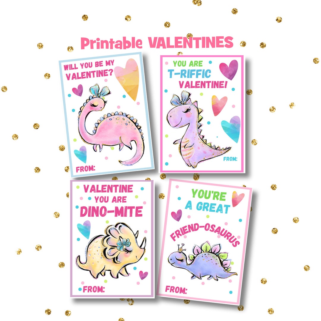 Dinosaur Valentines Day Cards, Printable, Classroom Valentines Cards ...