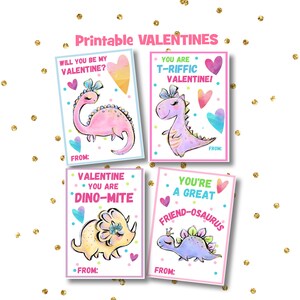 Dinosaur Valentines Day Cards, Printable, Classroom Valentines Cards ...
