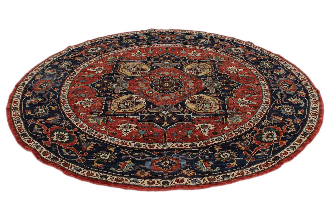 7x7 Red and Navy Vintage Area Rug - Etsy