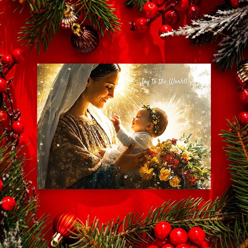 5 Mary and Baby Jesus Christmas Card Set, Printable Religious Holiday ...