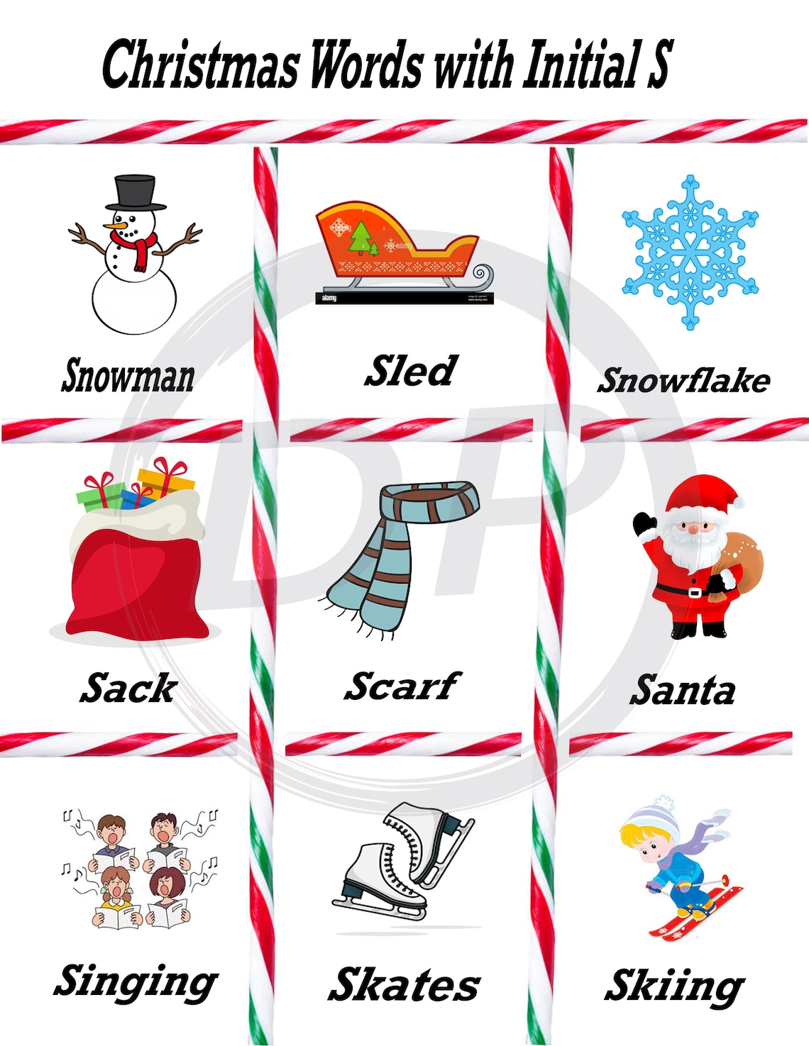 Christmas Holiday Speech Therapy Card Sheet Initial S Sound Printable ...