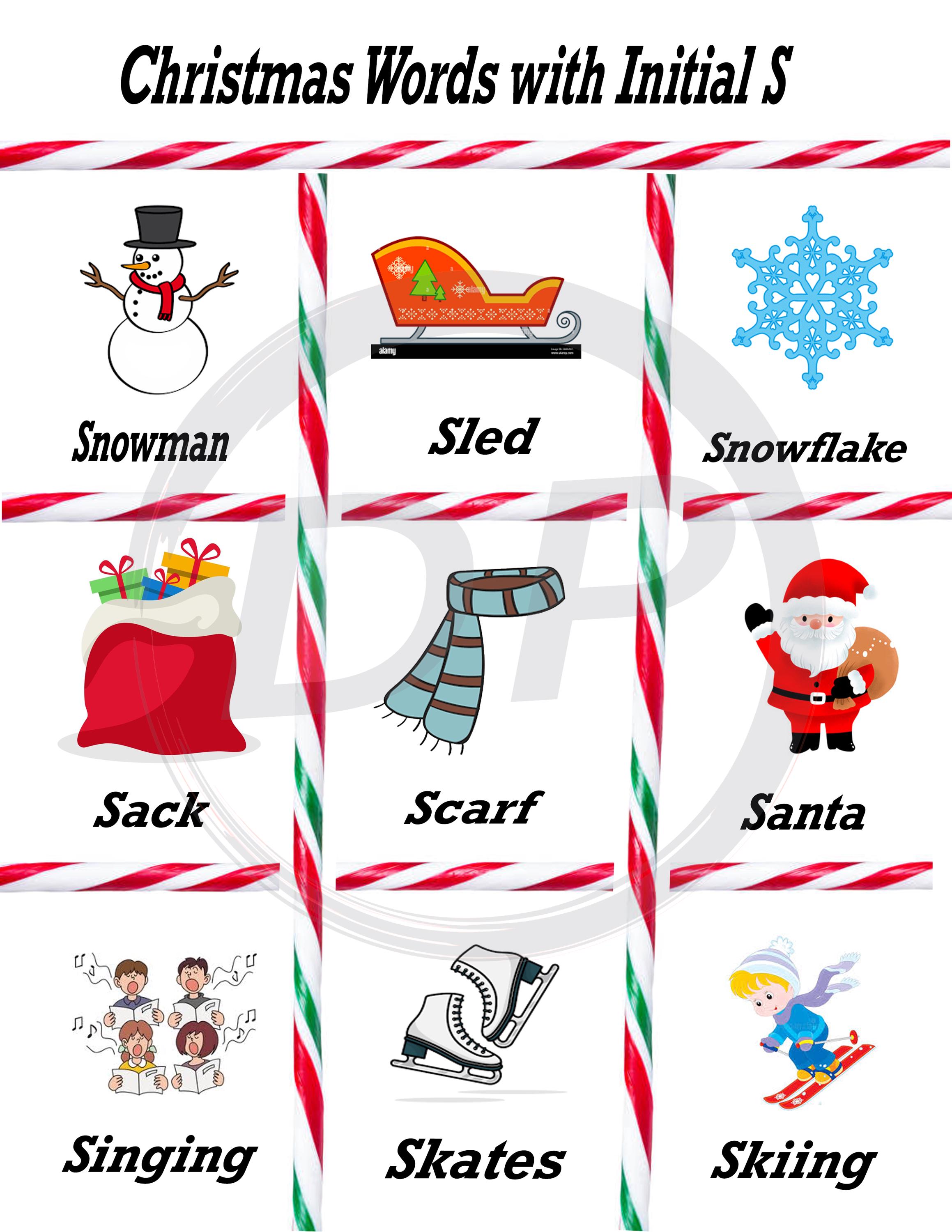 Christmas Holiday Speech Therapy Card Sheet Initial S Sound Printable ...
