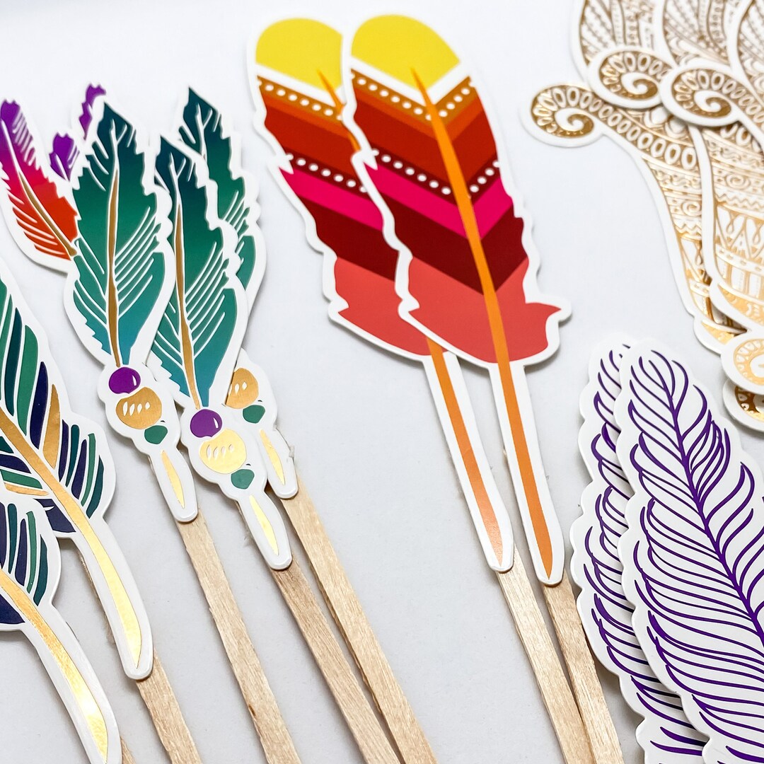 Feather Cupcake Toppers, Boho Decor Party, Bright Feather Boho Bridal ...