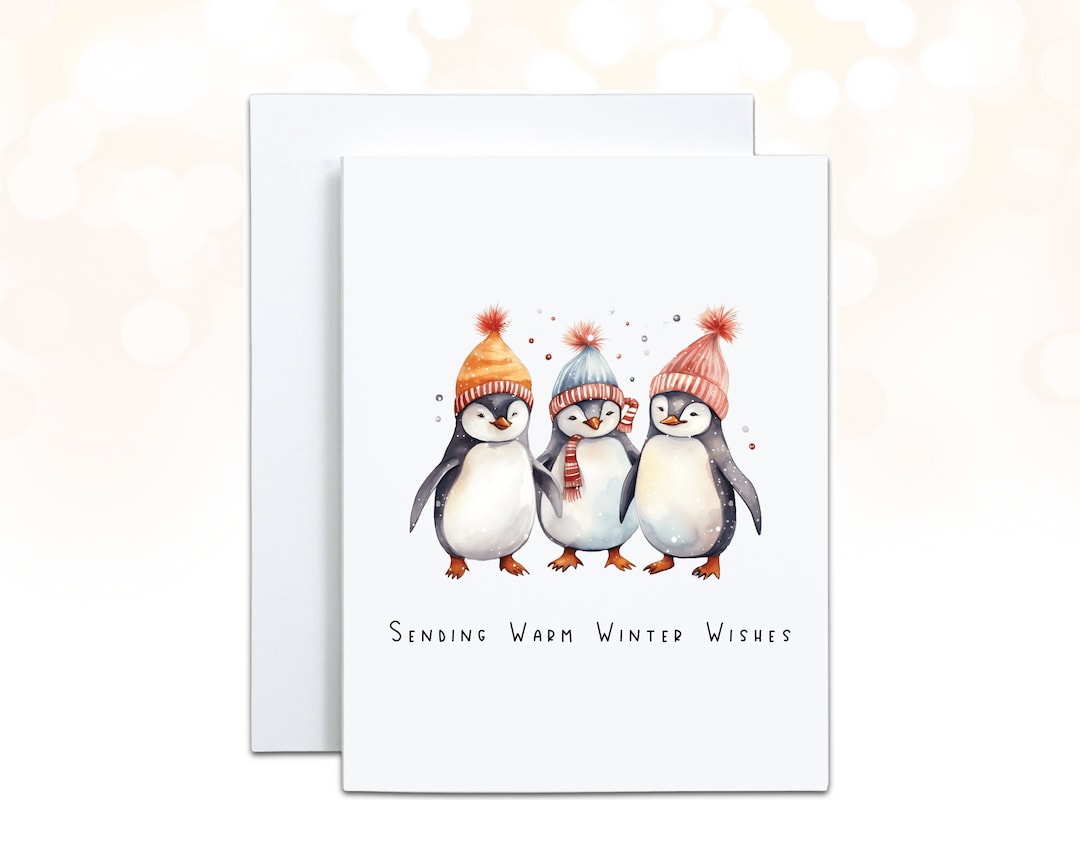Penguin Holiday Card, Sending Warm Winter Wishes, Cute Penguin Card ...